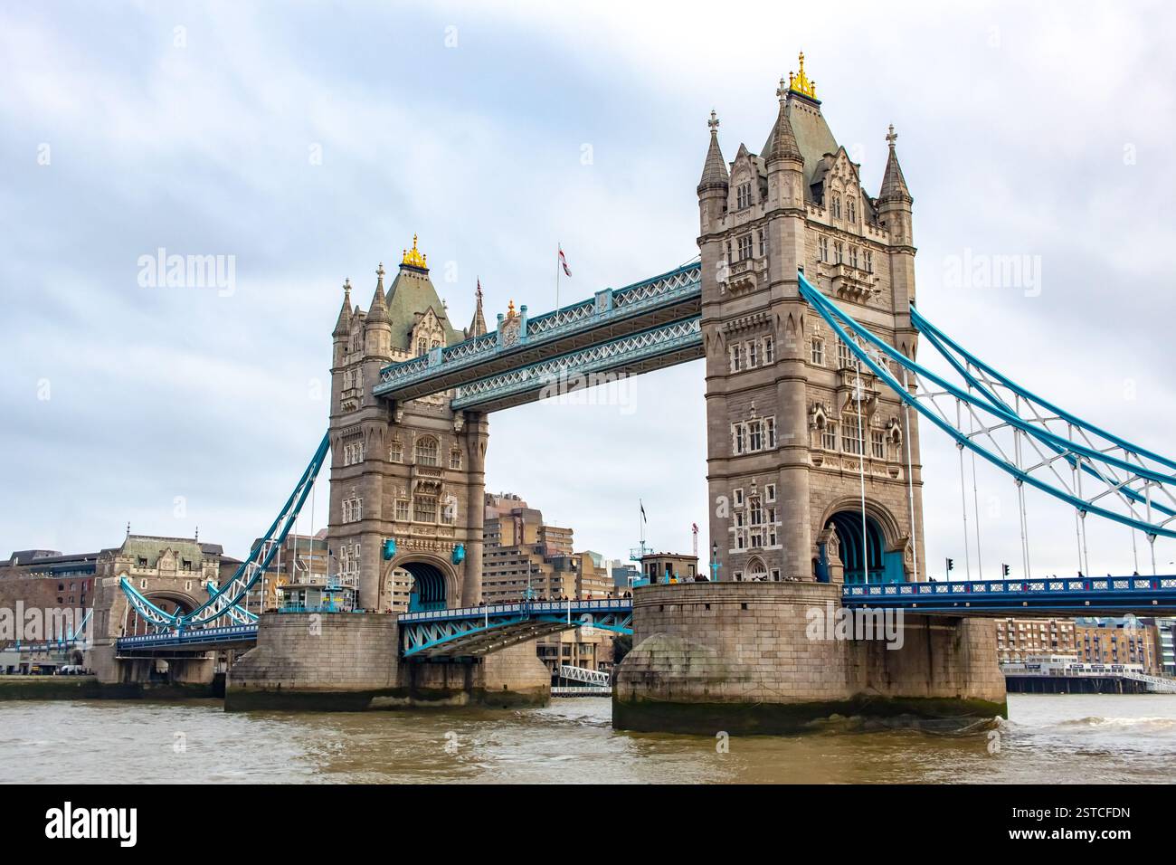 Elaborate architecture of the iconic London Tower Bridge along the ...
