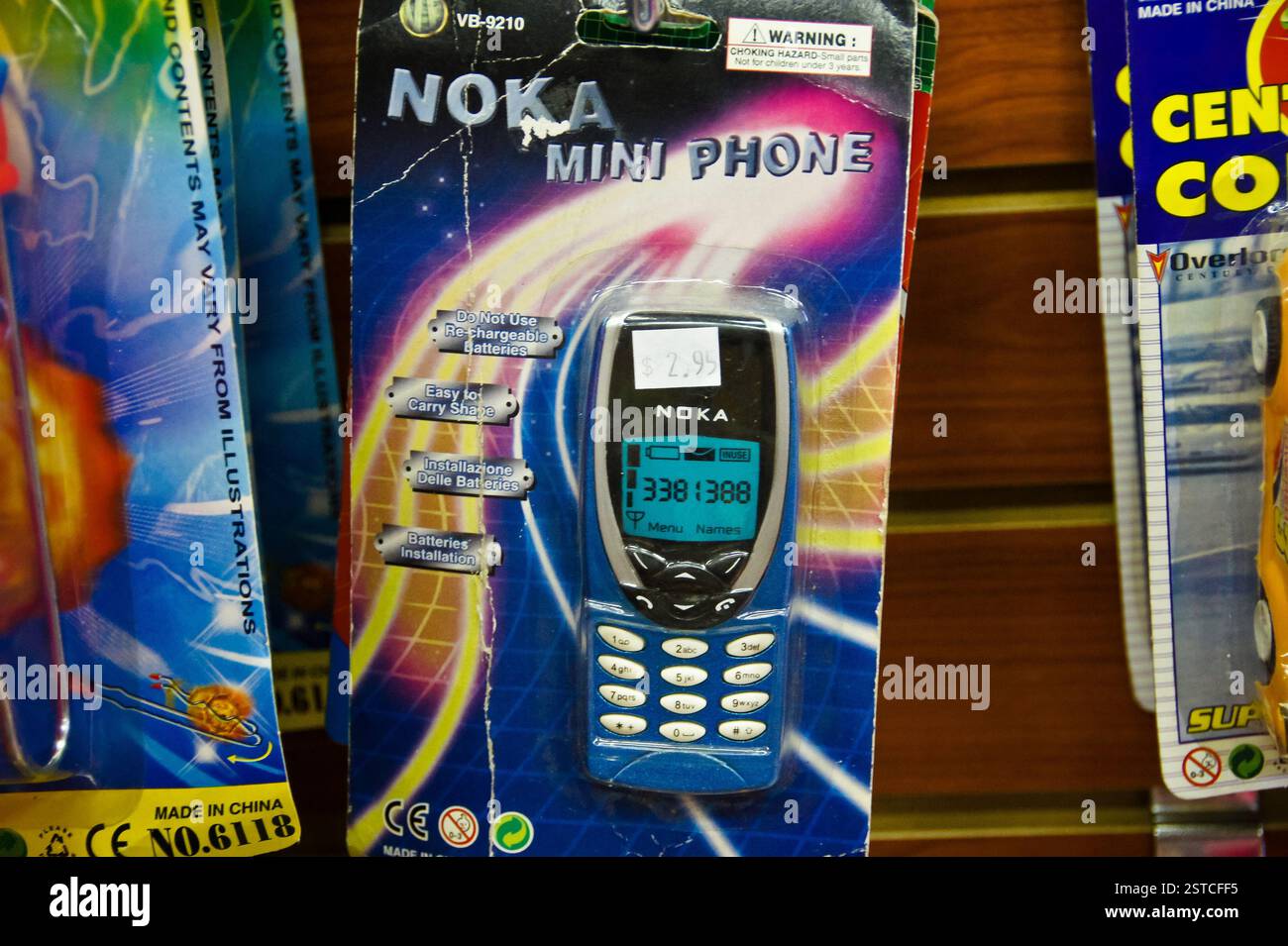 Nokia 8210 mini phone. Blue and black, retro design. Battery-powered ...