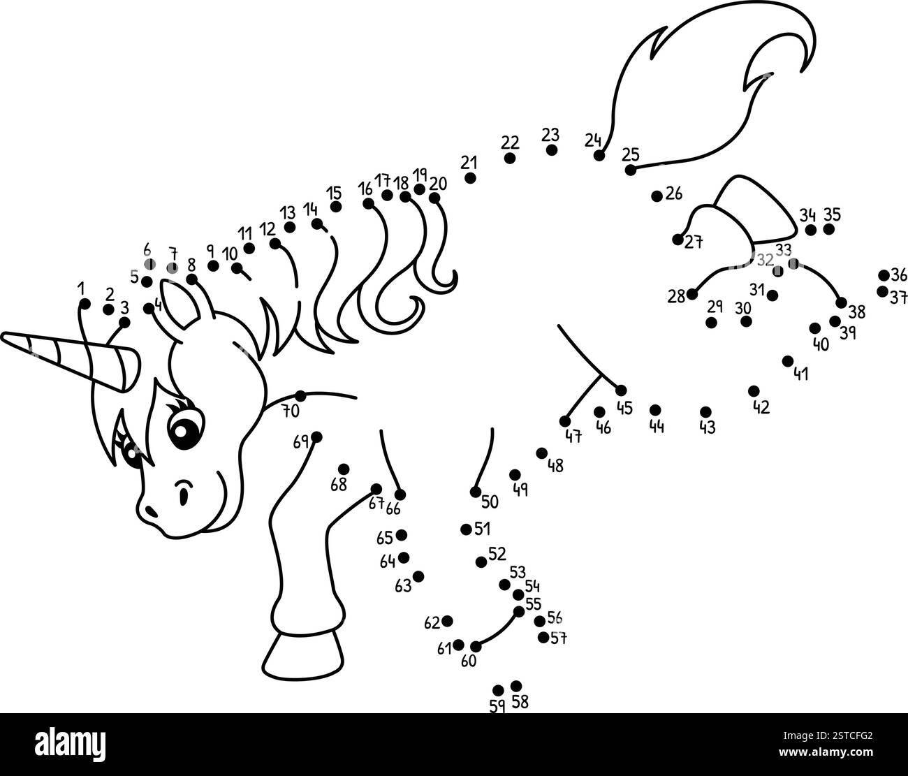 Dot to Dot Falling Unicorn Isolated Coloring Page Stock Vector Image ...