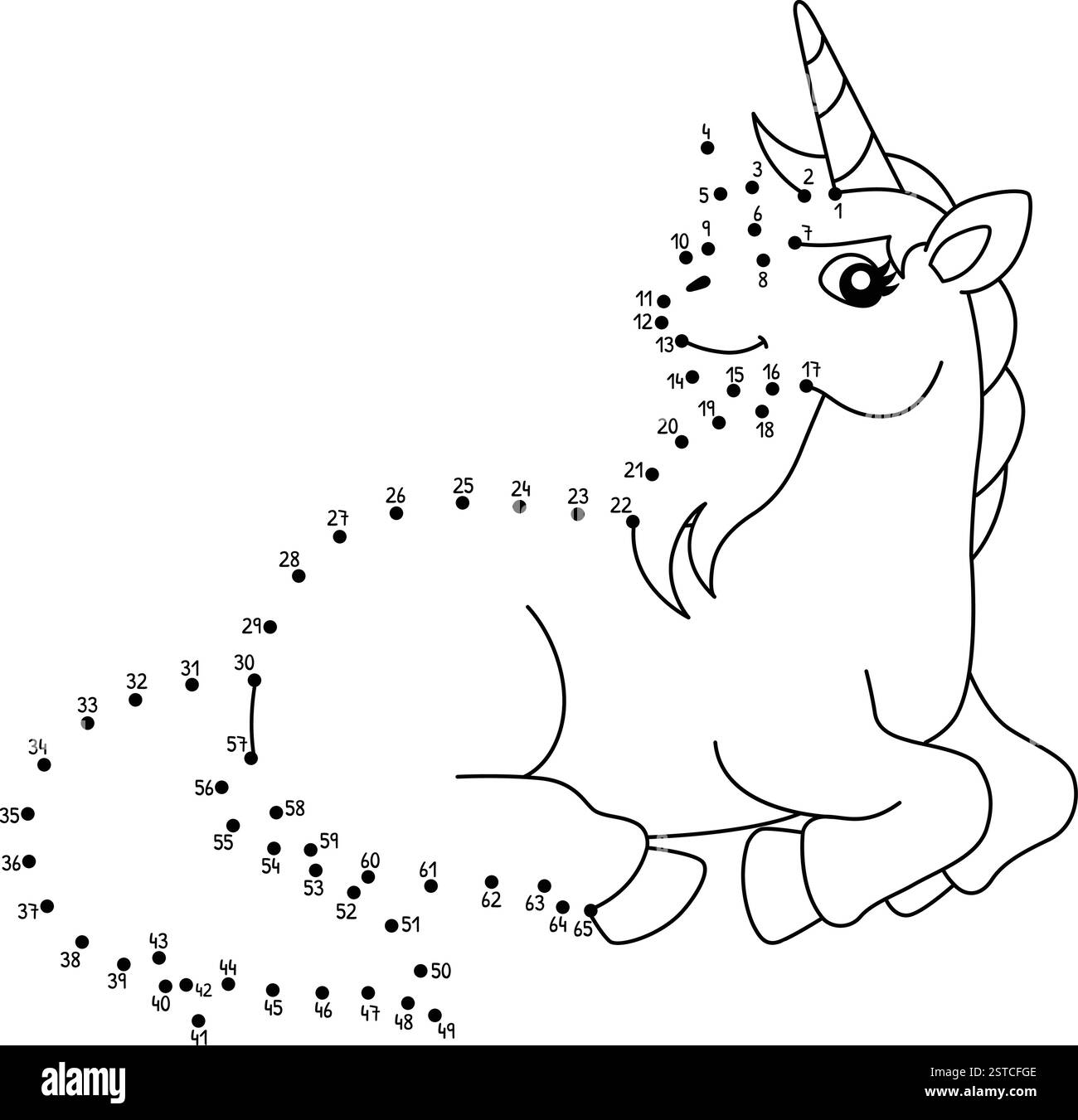 Dot to Dot Unicorn Laying Isolated Coloring Page Stock Vector Image ...