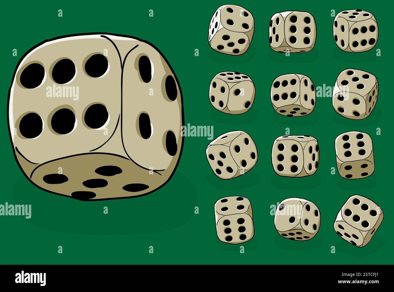 Set of old dices on green - illustration Stock Photo - Alamy