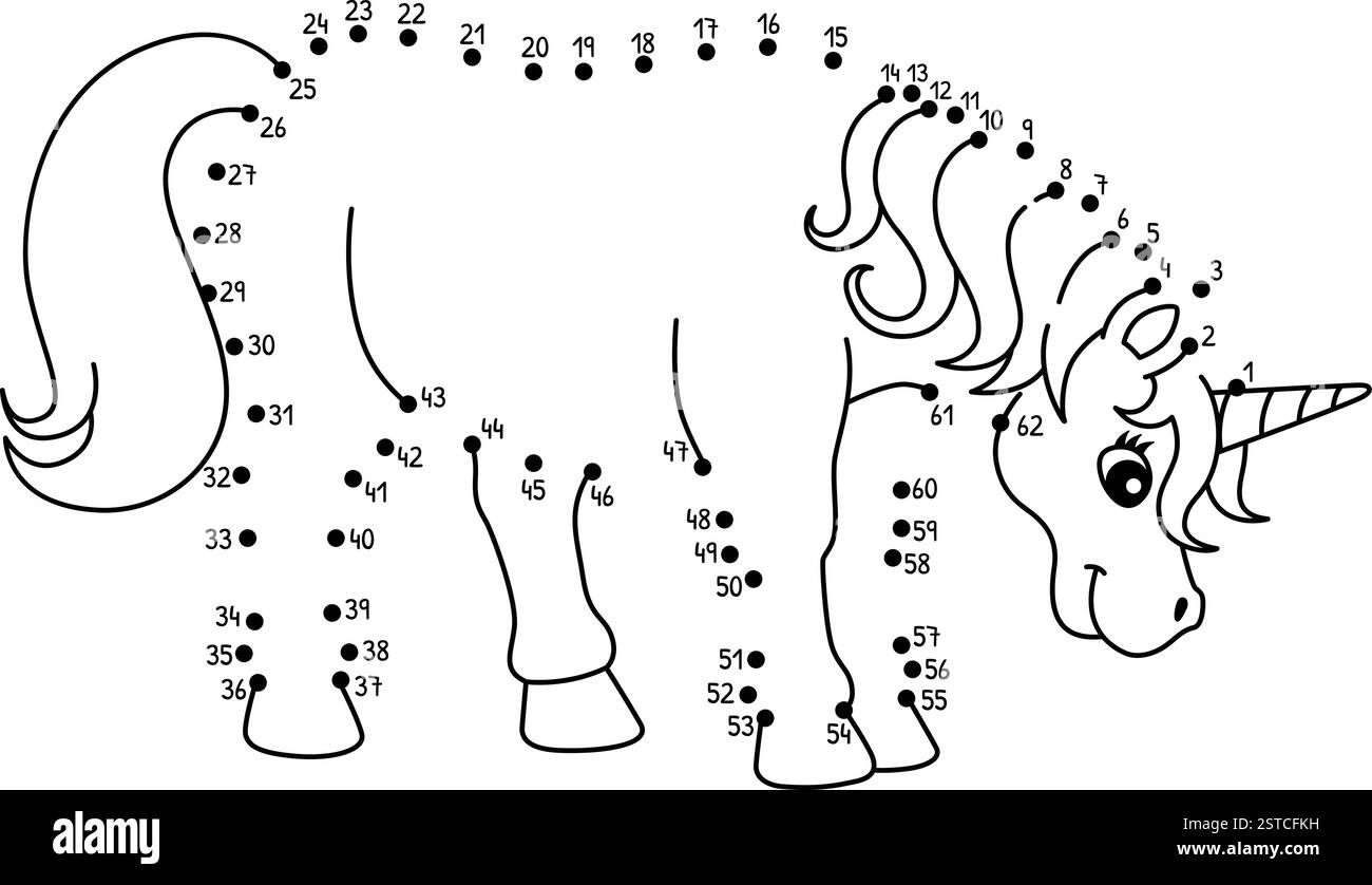 Dot to Dot Unicorn Isolated Coloring Page for Kids Stock Vector Image ...