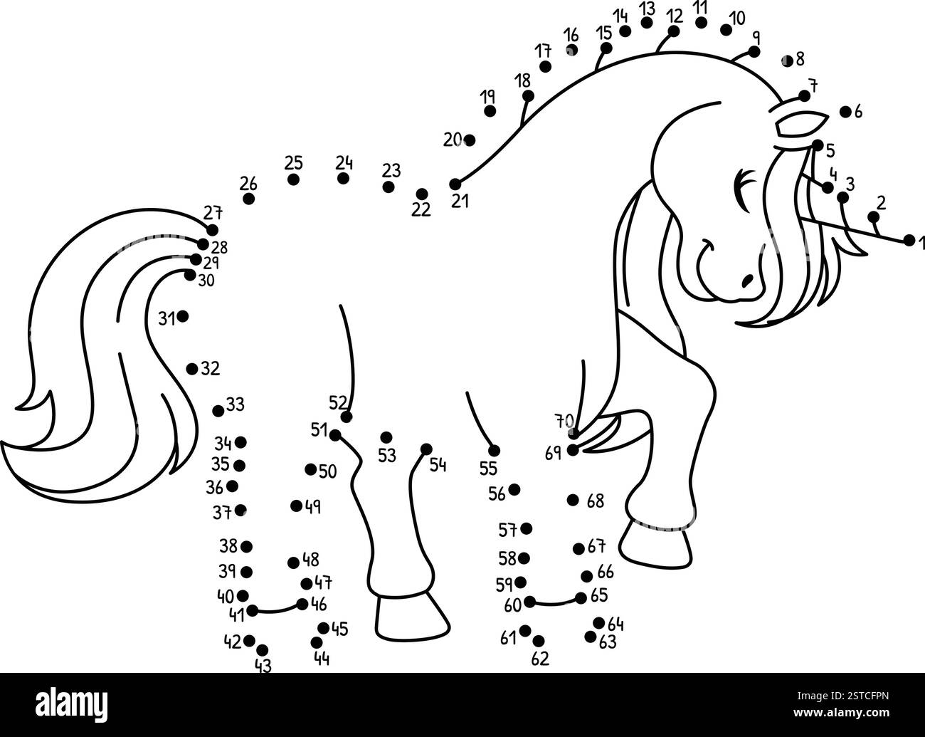 Dot to Dot Standing Unicorn Isolated Coloring Page Stock Vector Image ...