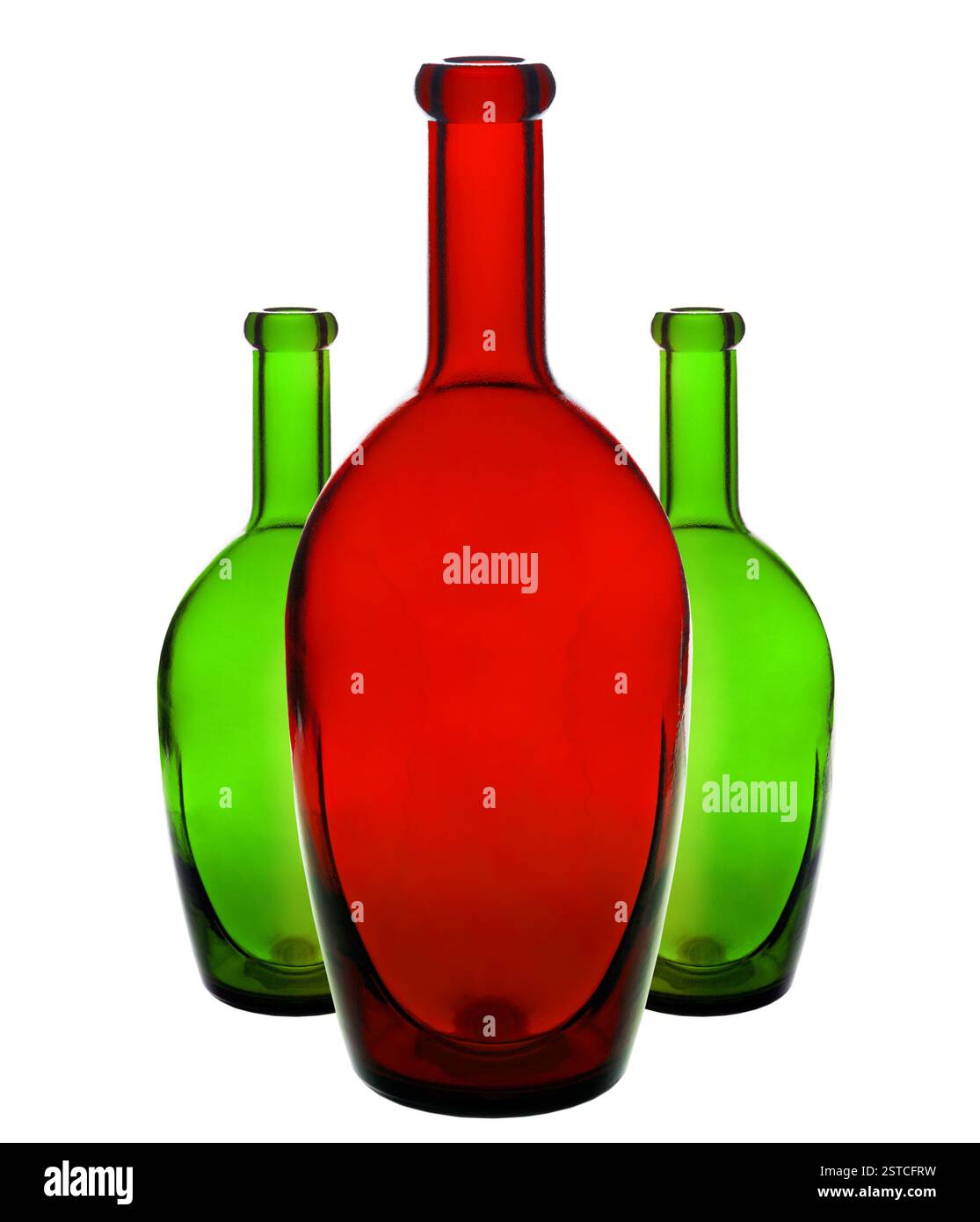 Color glass bottle, red and green on white Stock Photo - Alamy