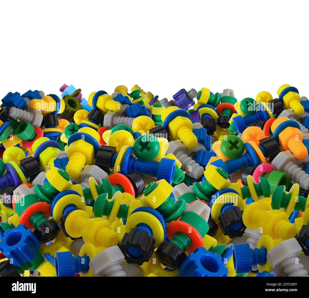 Color toy plastic bolts and nuts Stock Photo - Alamy