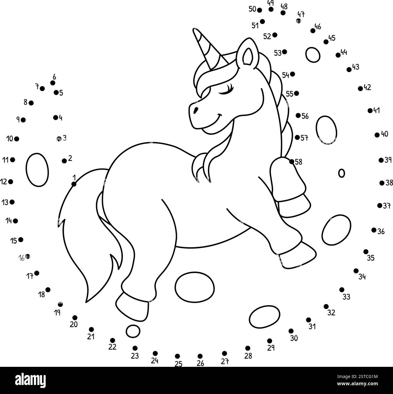 Dot to Dot Unicorn on Moon Isolated Coloring Page Stock Vector Image ...