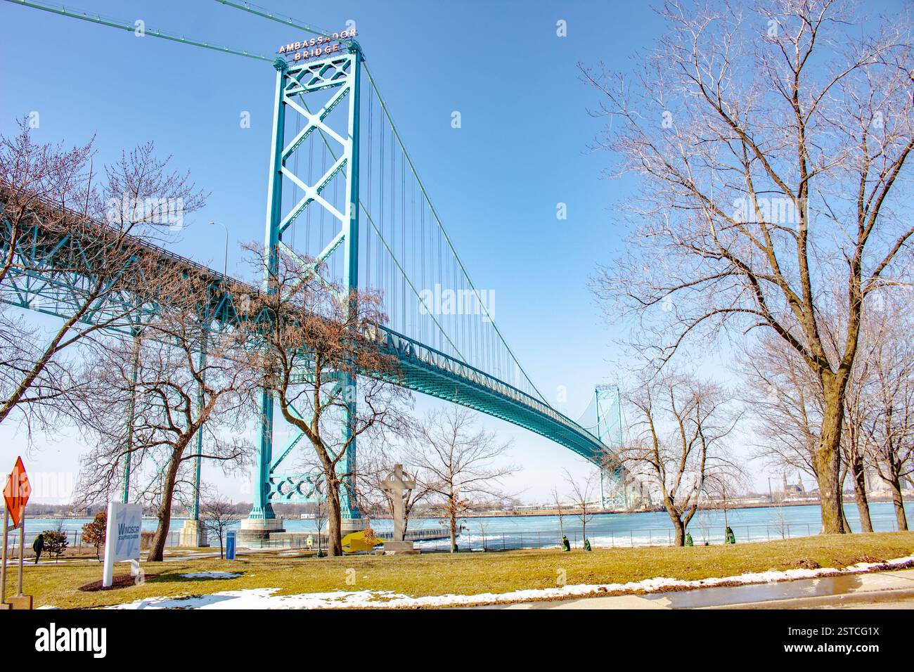 Ambassador blue suspension bridge at the Detroit Michigan and Canada ...
