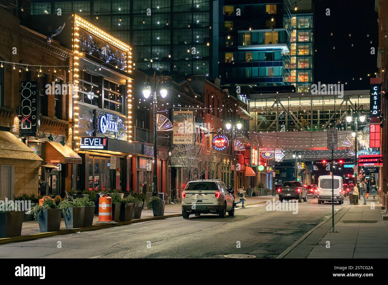 Greektown district located in downtown Detroit Michigan. Photo taken in ...
