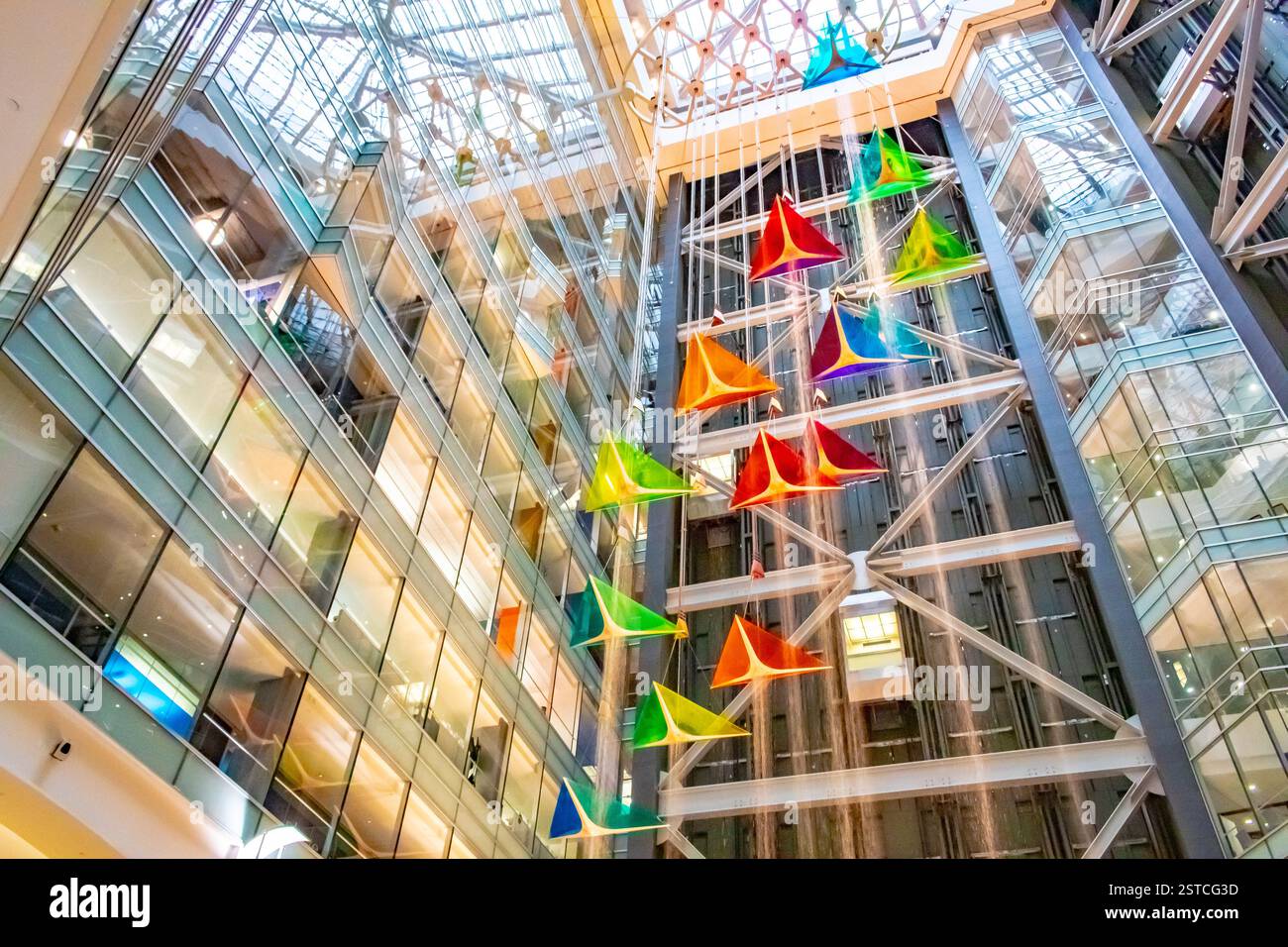 One Campus Martius Building glass kite and waterfall sculpture. Photo ...