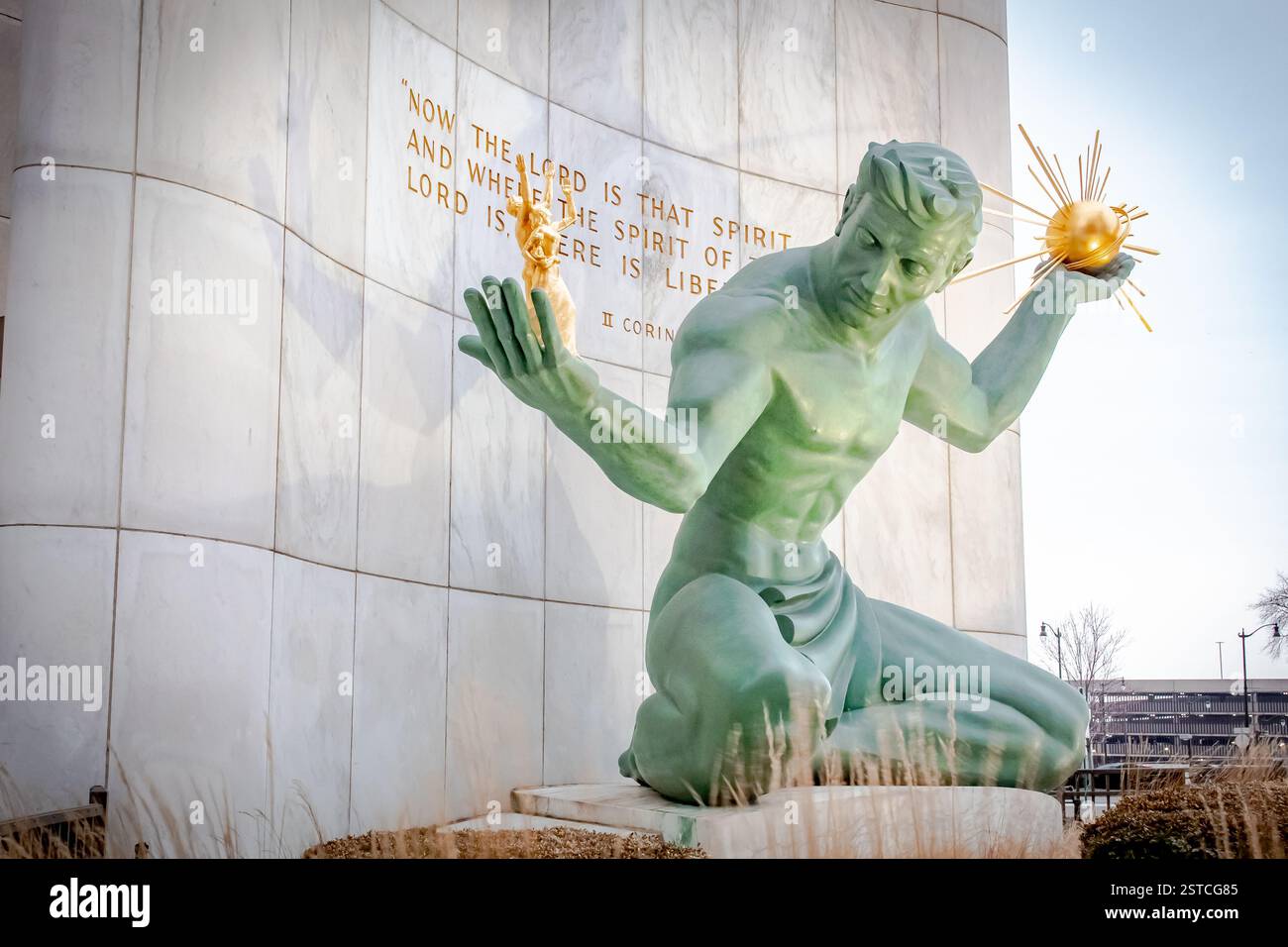 Iconic Spirit Of Detroit memorial statue. Located in downtown Detroit ...