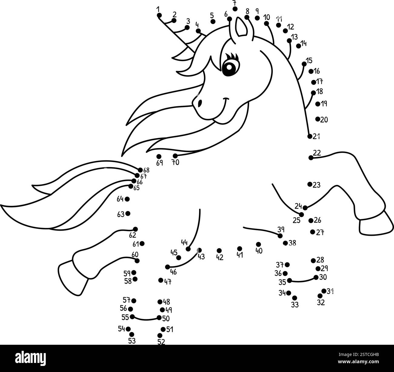 Dot to Dot Playing Unicorn Isolated Coloring Page Stock Vector Image ...