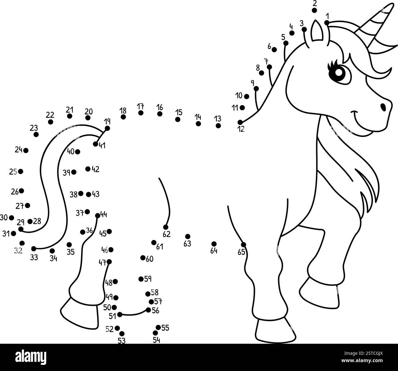 Dot to Dot Walking Unicorn Isolated Coloring Page Stock Vector Image ...