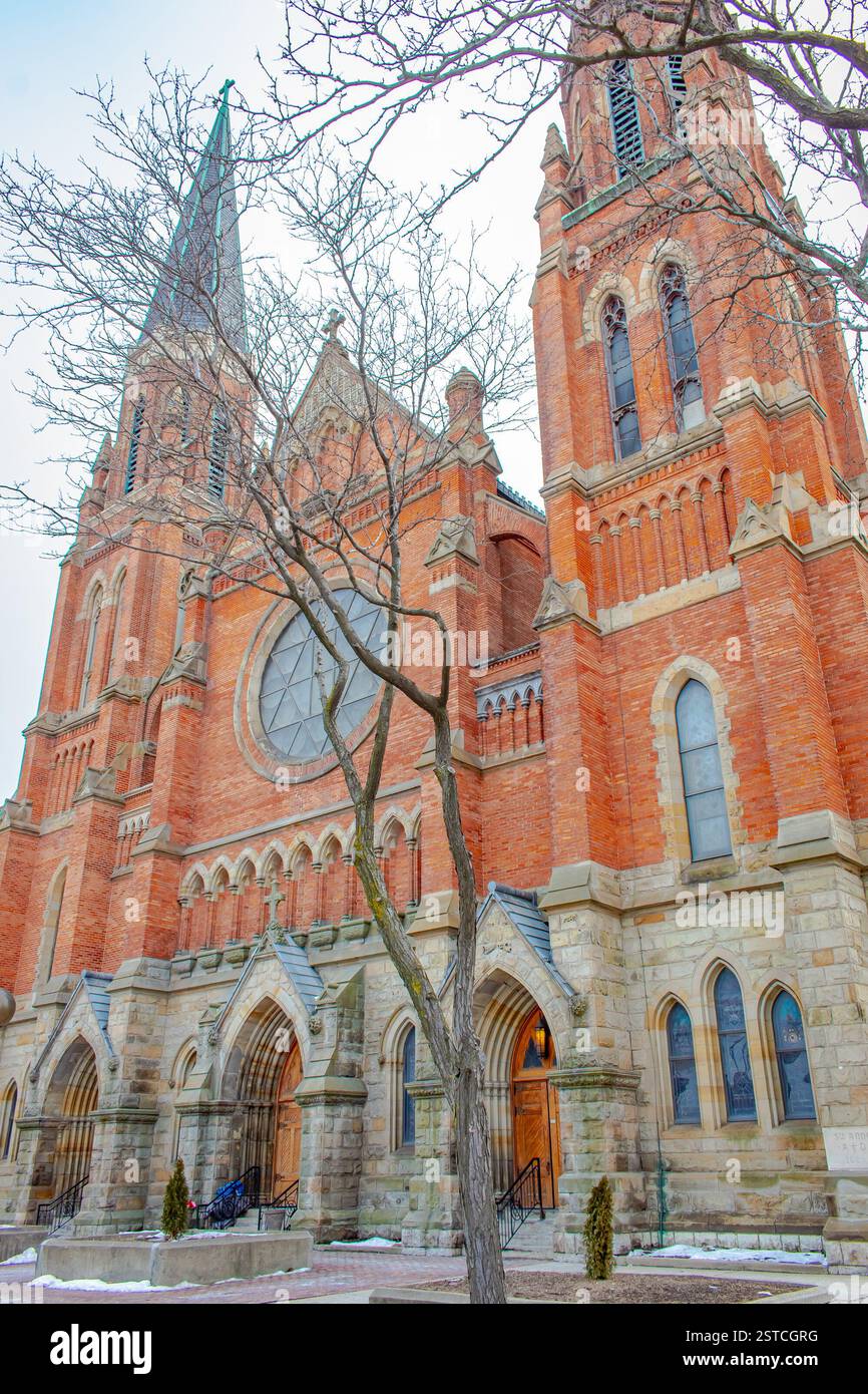 Red brick Basilica of St. Anne de Detroit church in Detroit Michigan on ...