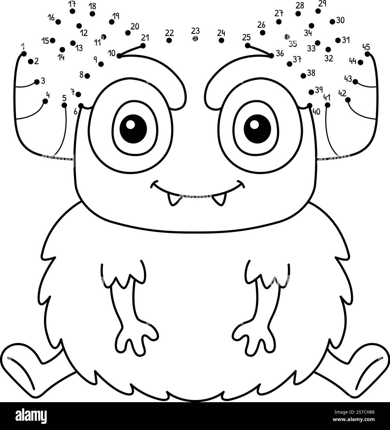 Dot to Dot Sitting Monster Isolated Coloring Page Stock Vector Image ...