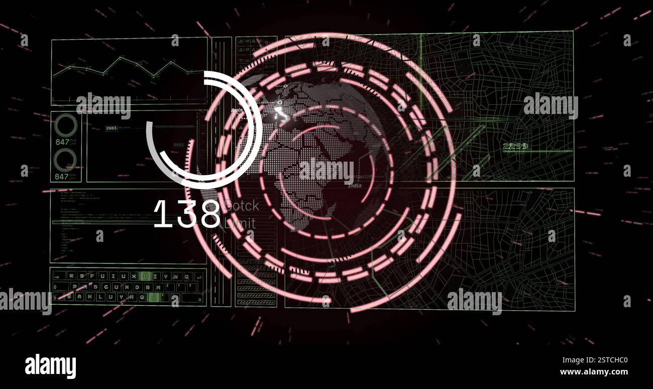 Image of data processing and diagrams over scope scanning Stock Photo - Alamy