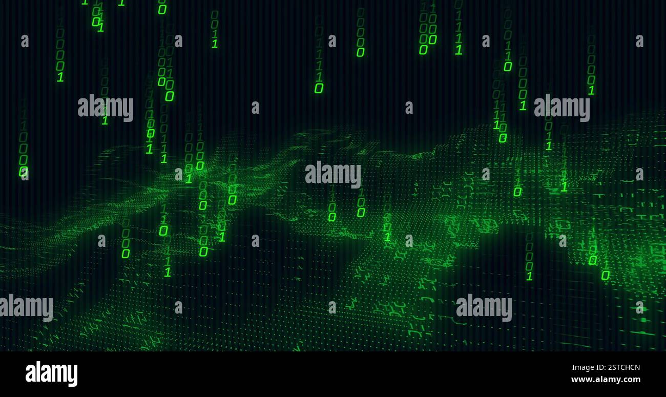 Binary code and digital wave image over dark background Stock Photo - Alamy