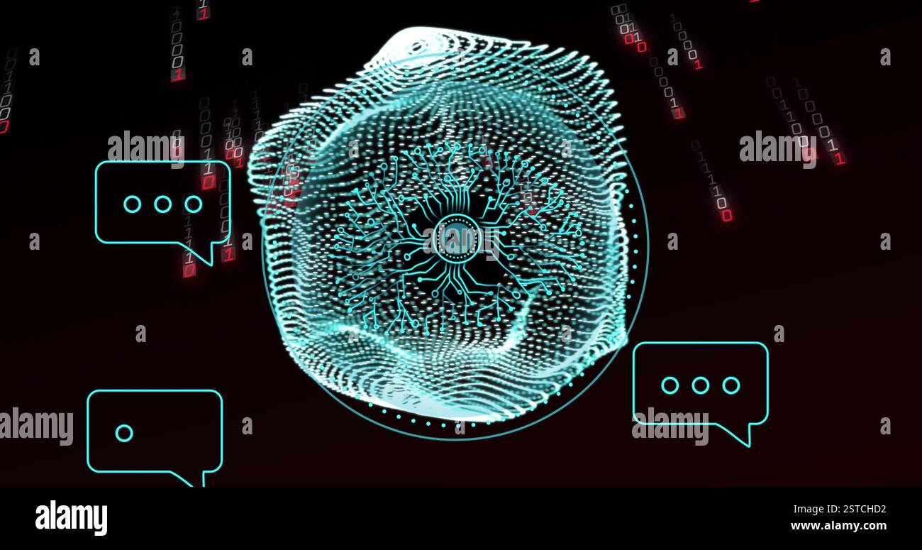 AI neural network image over binary code and digital communication icons Stock Photo - Alamy