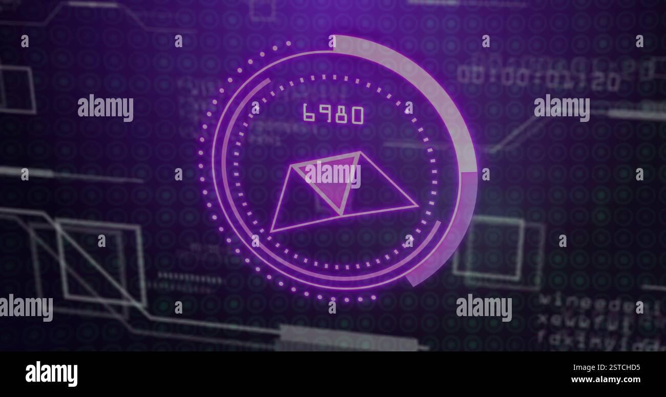 Digital data processing image with geometric shapes and numerical display over circuitry Stock ...