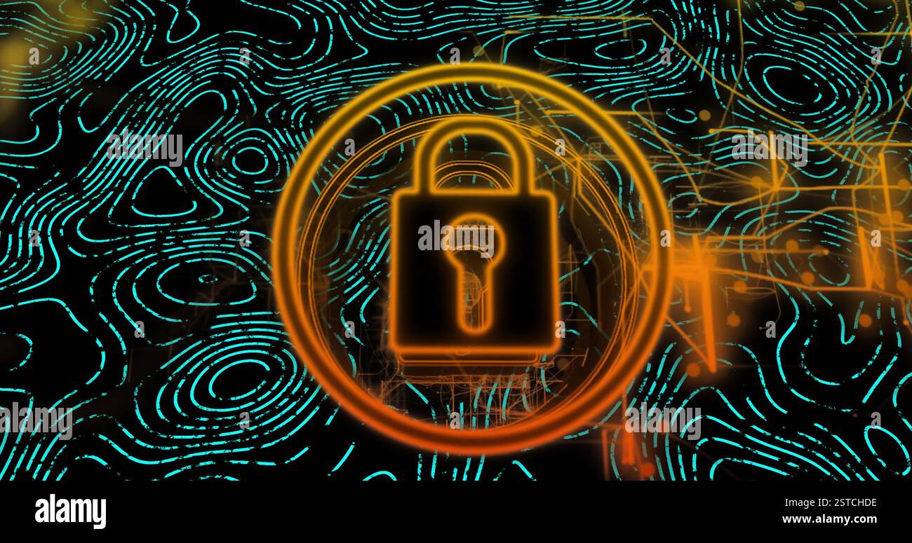 Lock and key symbol image over digital fingerprint patterns Stock Photo ...