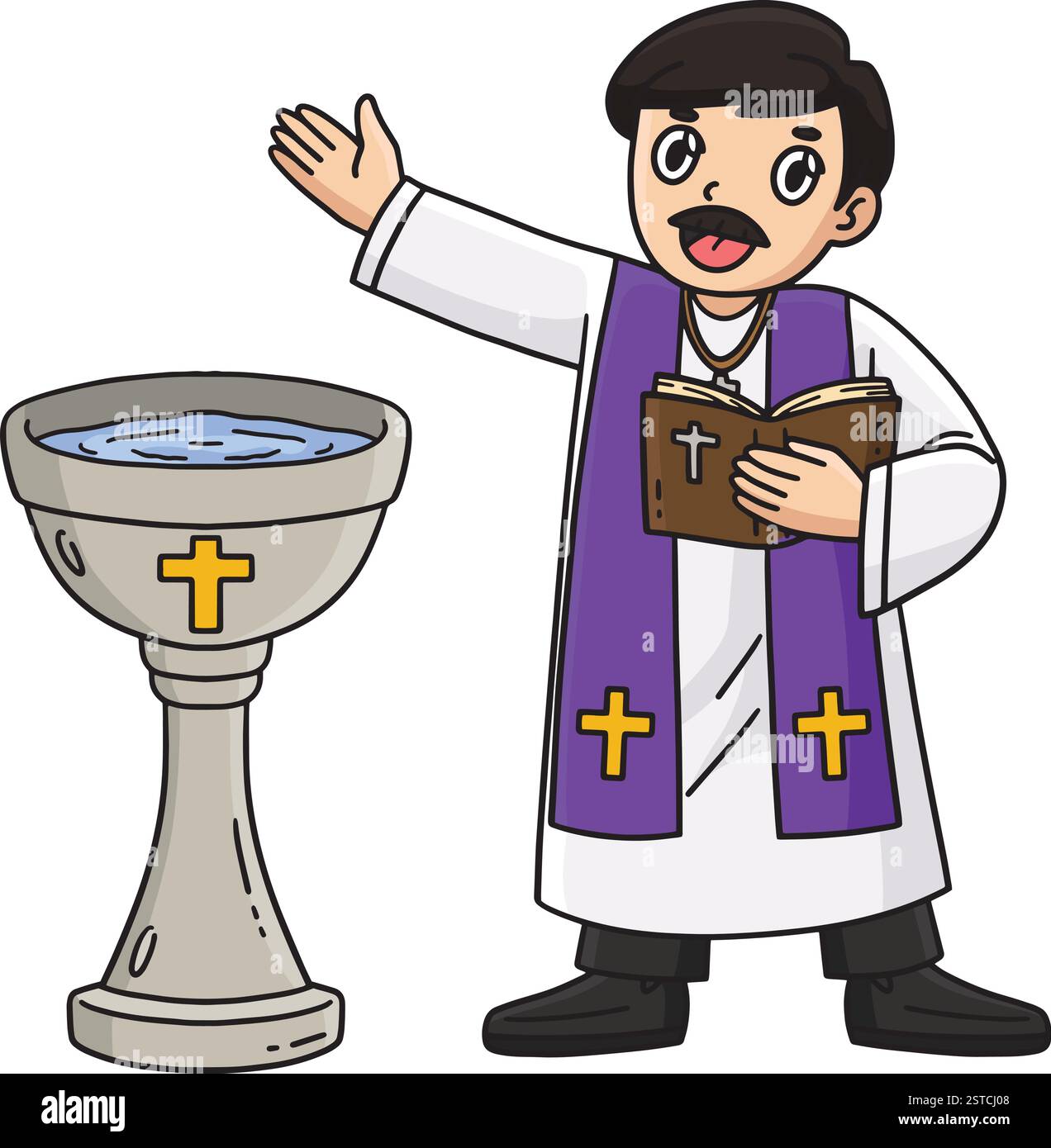 Baptism Priest and Baptismal Font Cartoon Clipart Stock Vector Image & Art - Alamy