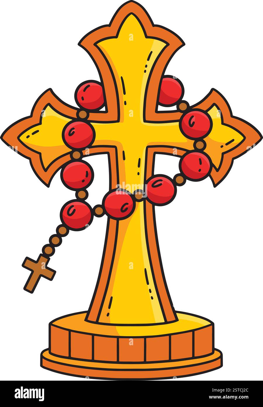 Baptism Cross with Rosary Cartoon Colored Clipart Stock Vector Image ...