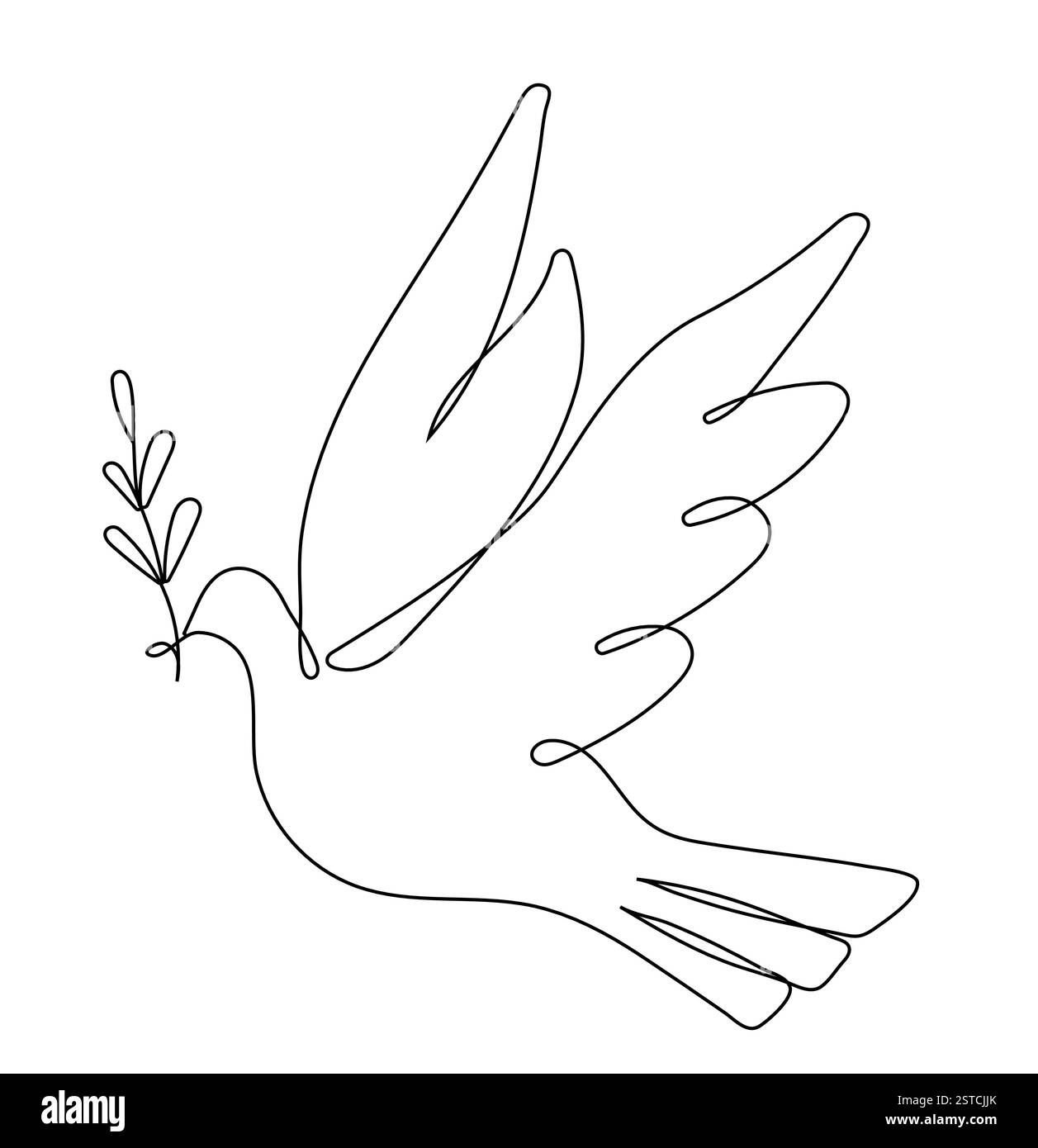 Continuous one line drawing of a peace dove carrying an olive branch ...