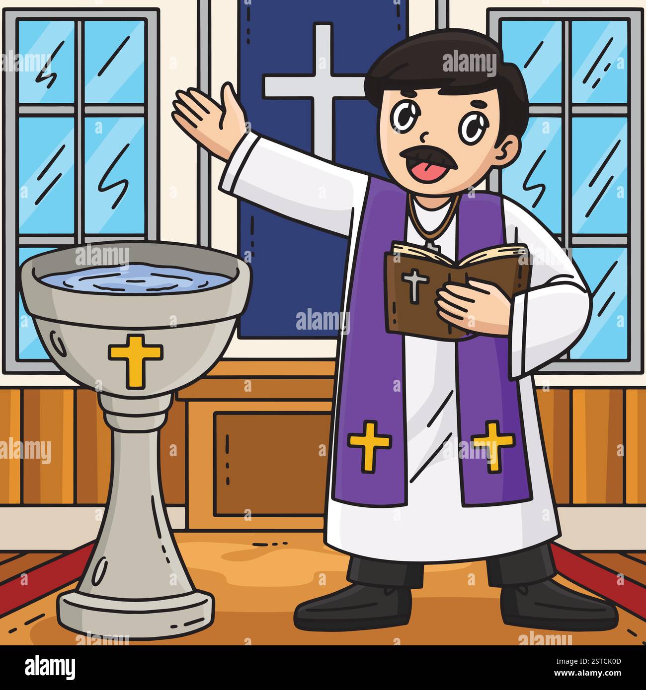 Baptism Priest and Baptismal Font Colored Cartoon Stock Vector Image & Art - Alamy