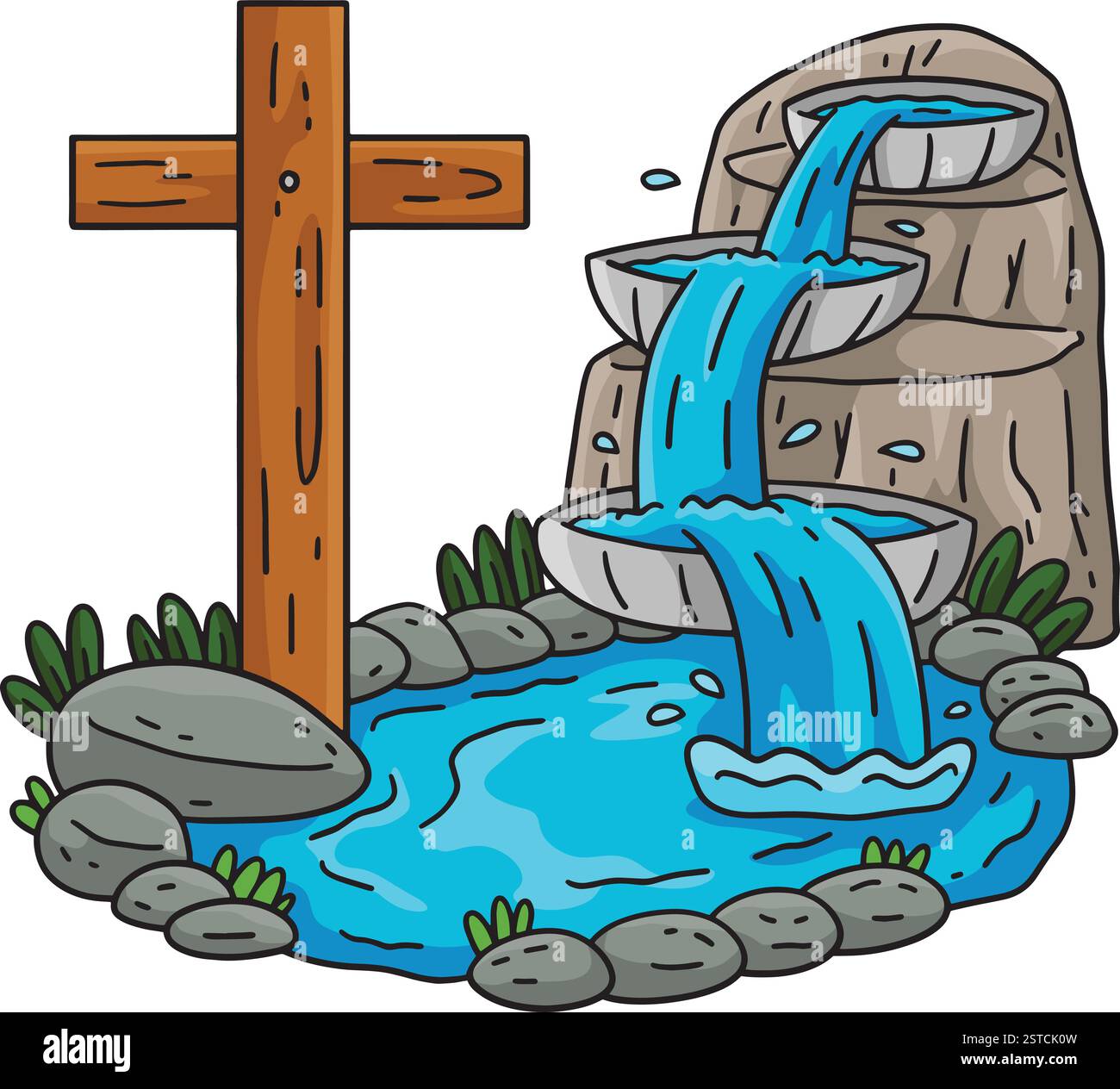 Baptism Fountain and Cross Cartoon Colored Clipart Stock Vector Image ...