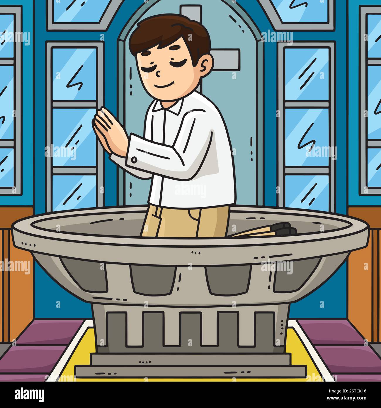 Baptism Font Child Praying Colored Cartoon Stock Vector Image & Art - Alamy