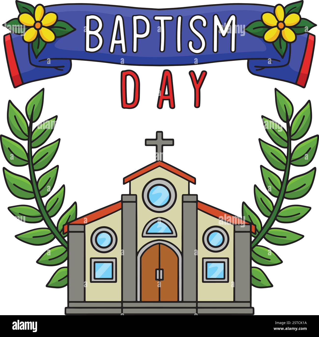 Baptism Day with a Flower Wreath Cartoon Clipart Stock Vector Image ...