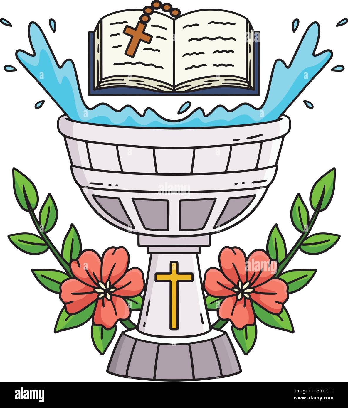 Baptism Font and a Bible with a Flower Clipart Stock Vector Image & Art ...