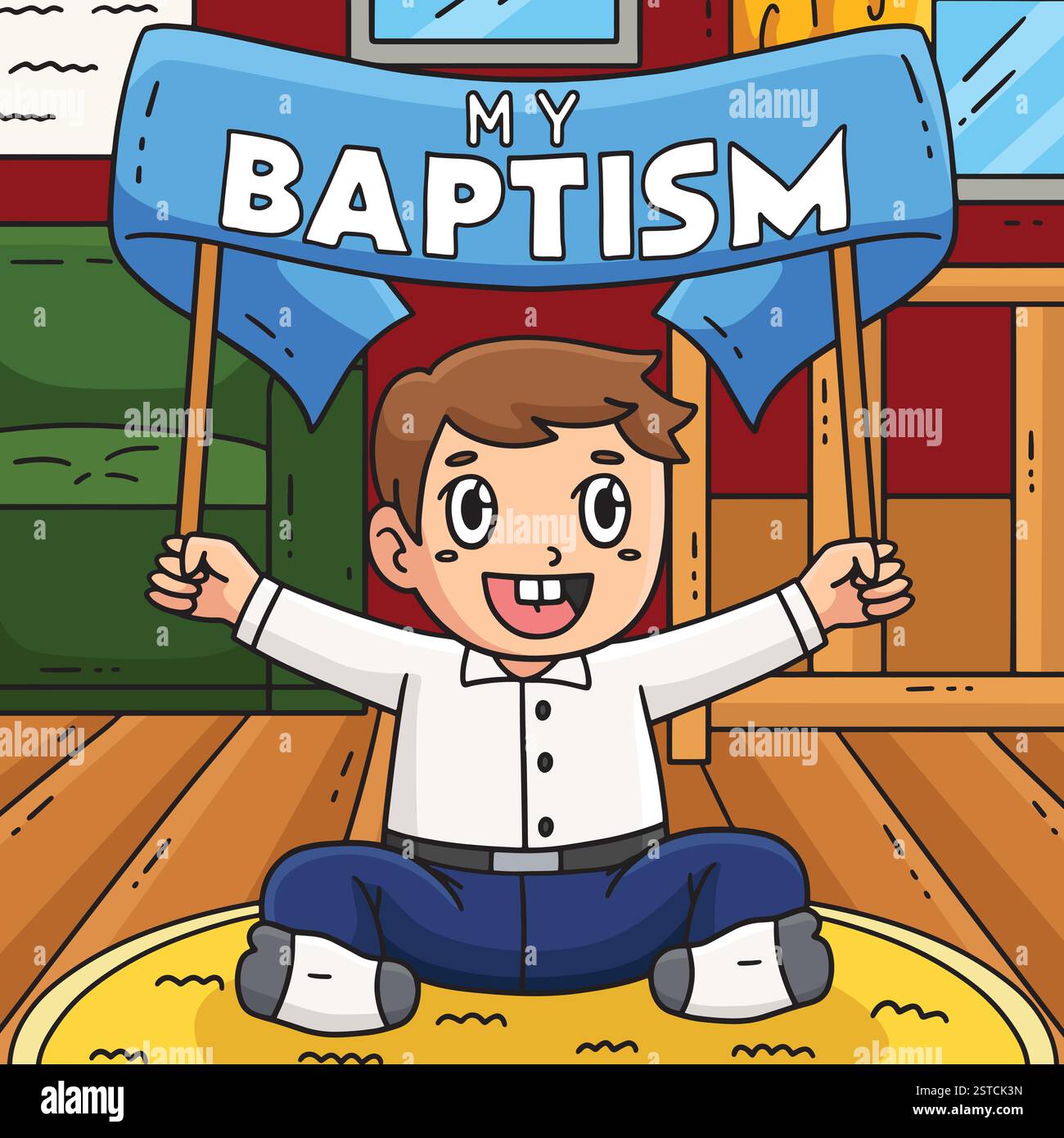 Baptism Baby Holding Banner Colored Cartoon Stock Vector Image & Art ...