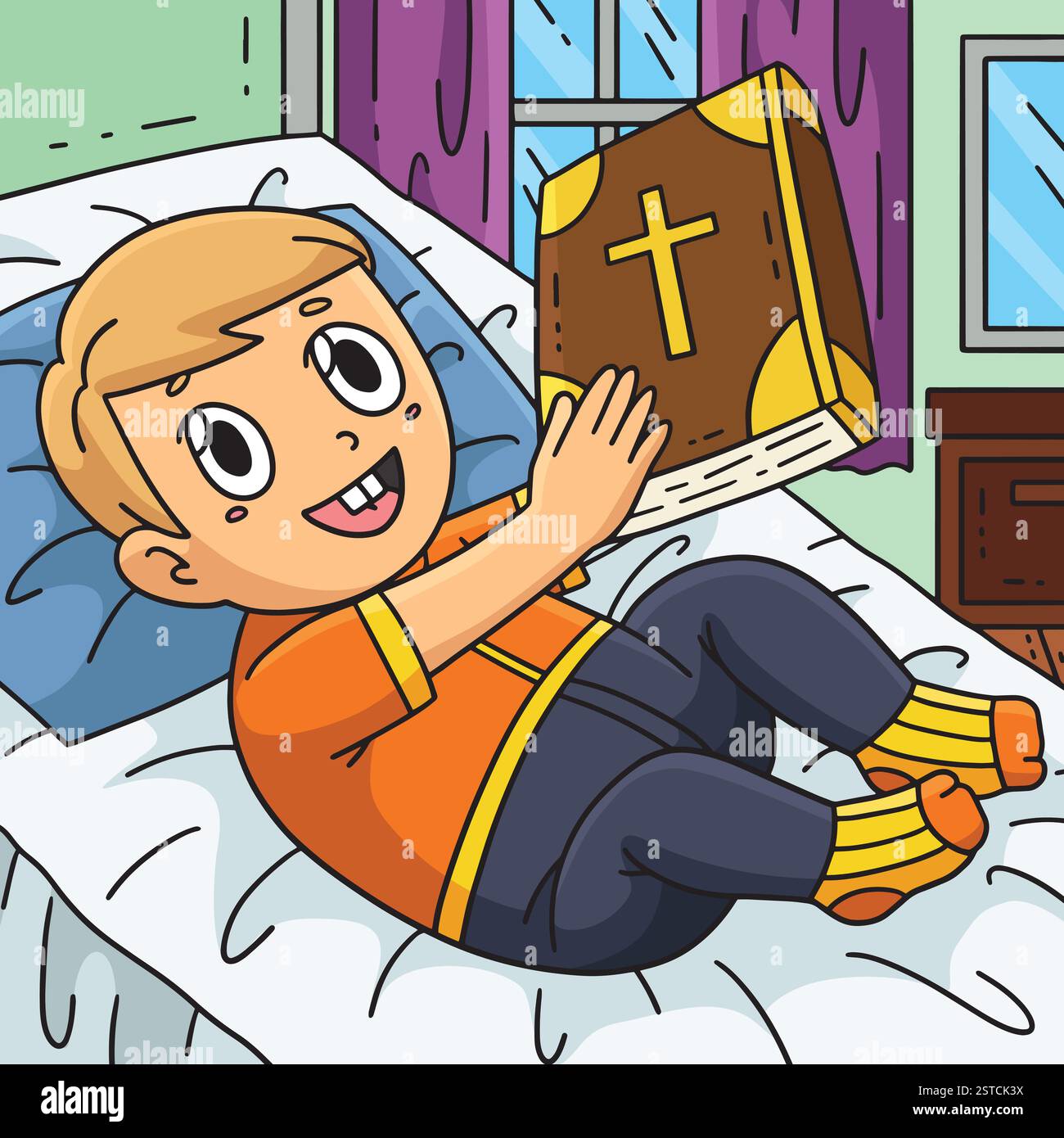 Baptism Baby Holding the Bible Colored Cartoon Stock Vector Image & Art ...