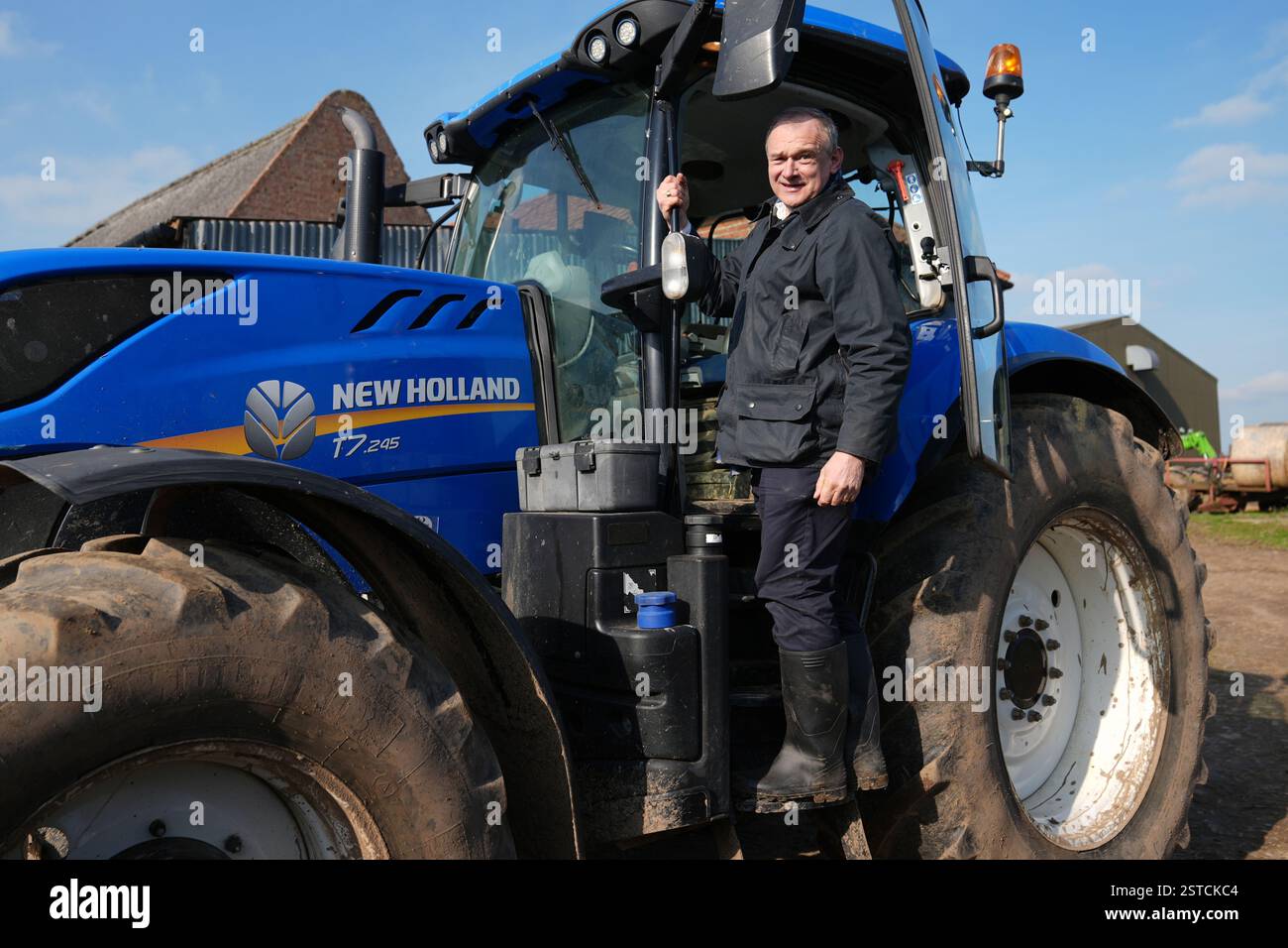Liberal Democrats leader Sir Ed Davey after driving a tractor during a ...