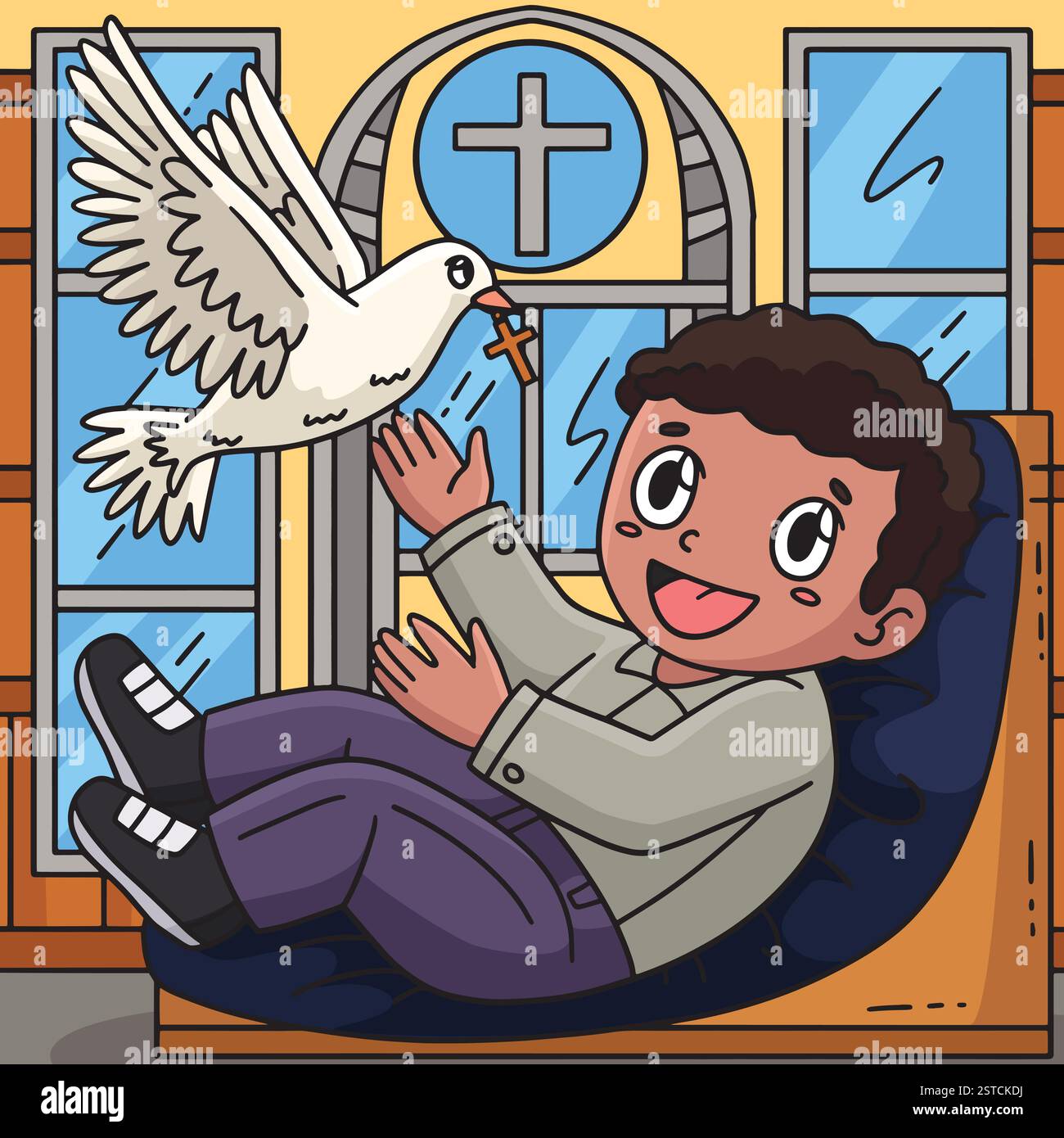 Baptism Baby and Dove Colored Cartoon Illustration Stock Vector Image & Art - Alamy