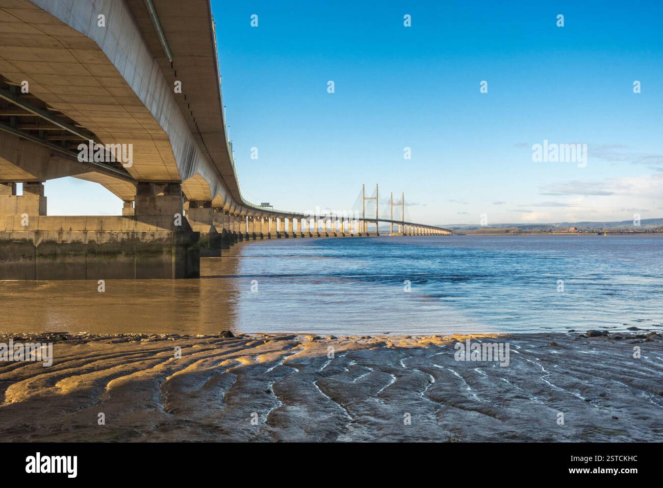 Prince of Wales Bridge spanning the Severn estuary Monmouthshire Wales ...