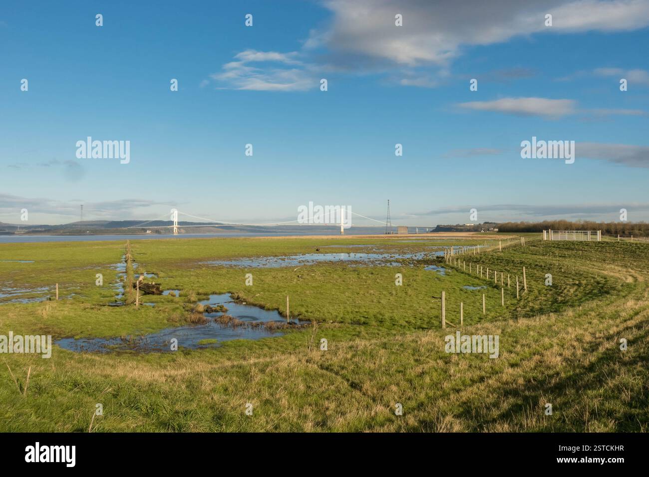 View across the Severn estuary flood plains towards the M48 Severn ...