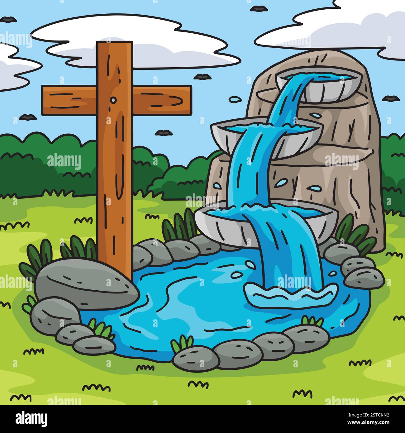 Baptism Fountain and Cross Colored Cartoon Stock Vector Image & Art - Alamy