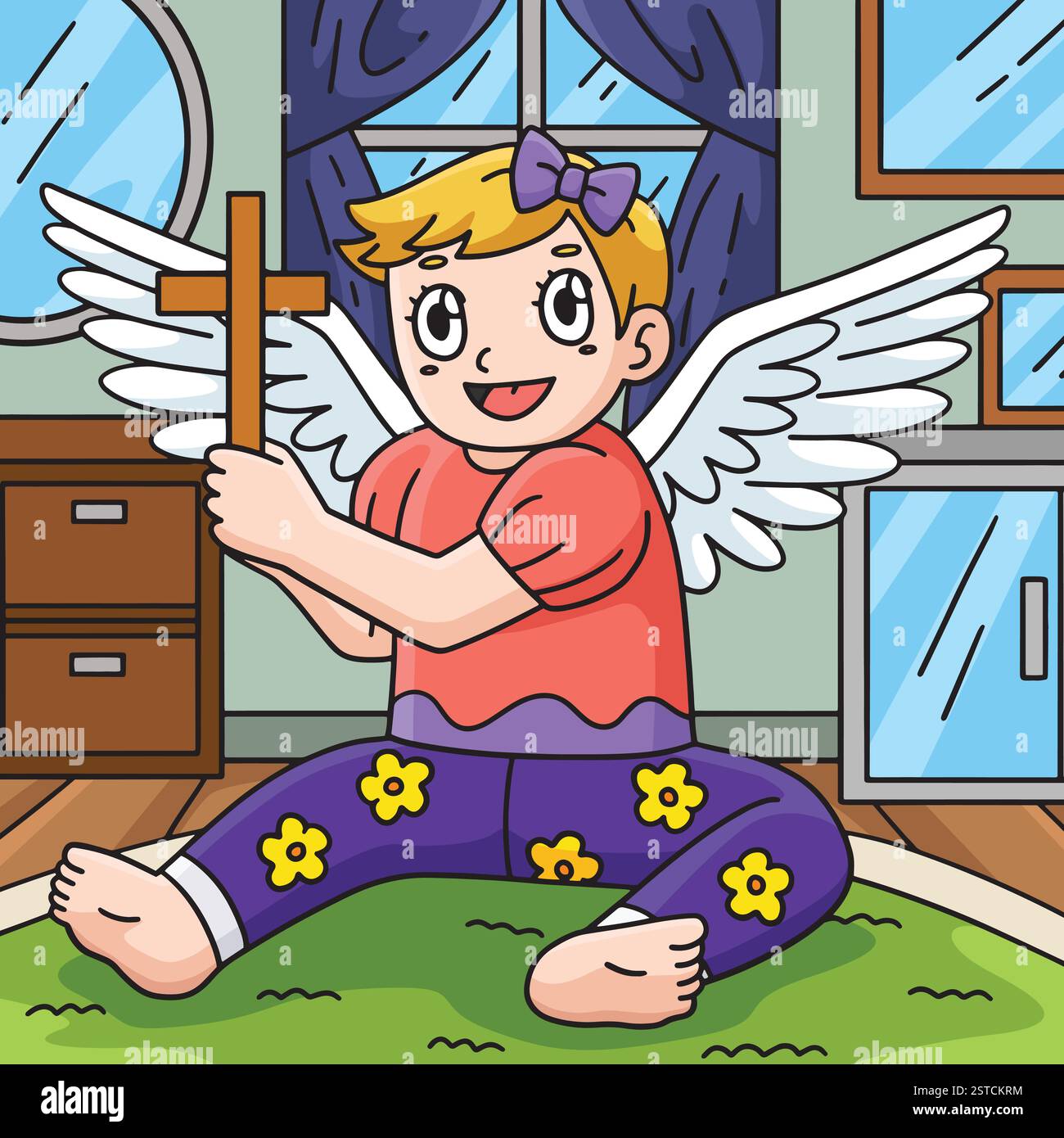 Baptism Baby Holding Cross Colored Cartoon Stock Vector Image & Art - Alamy