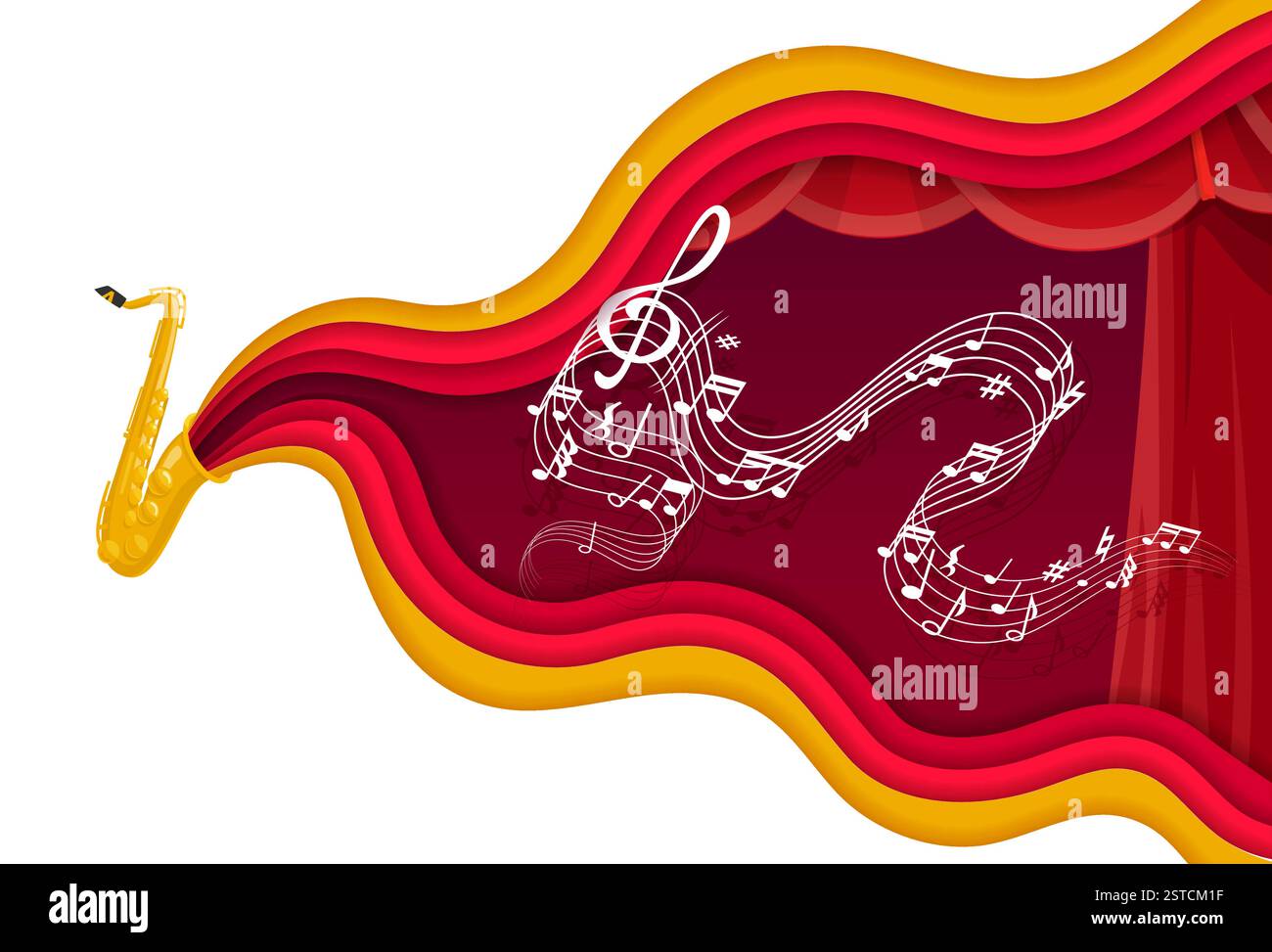 Paper cut saxophone musical background, vector jazz music concert ...