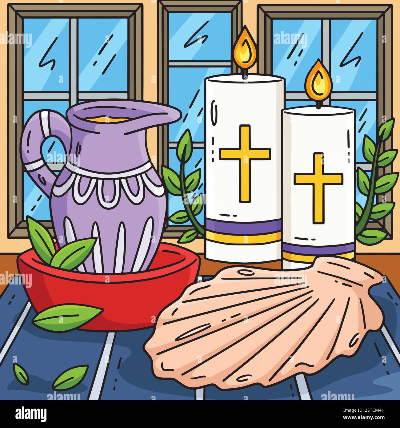 Baptism Oil and Seashell Colored Cartoon Stock Vector Image & Art - Alamy
