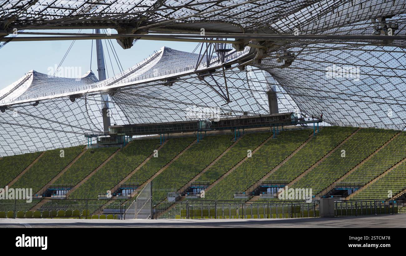 Munich Olympic Stadium with its iconic tent roof construction and green ...