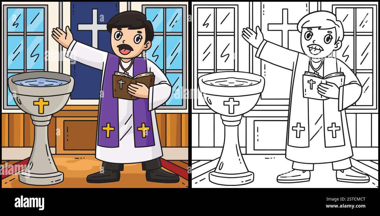 Baptism Priest and Baptismal Font Illustration Stock Vector Image & Art ...