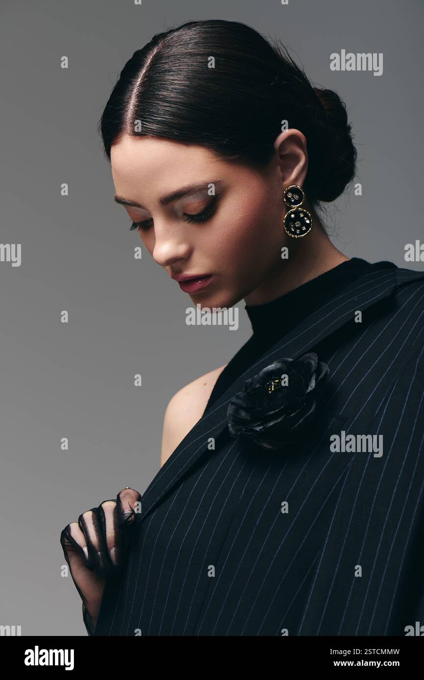 A trendy young woman models chic outfits with bold accessories, posing ...