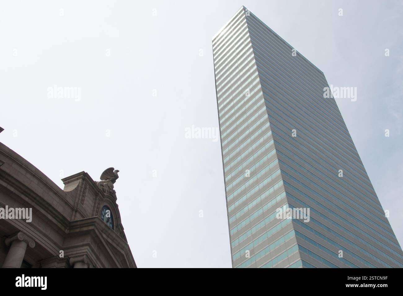 Boston skyline. Skyscraper dominates the frame. Historic building with ...