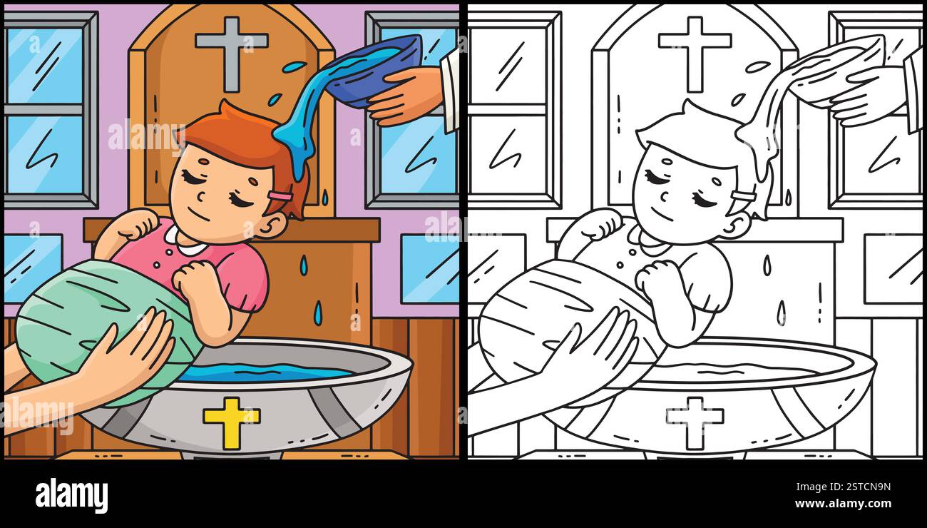 Baptism Baby Being Baptized Coloring Illustration Stock Vector Image & Art - Alamy