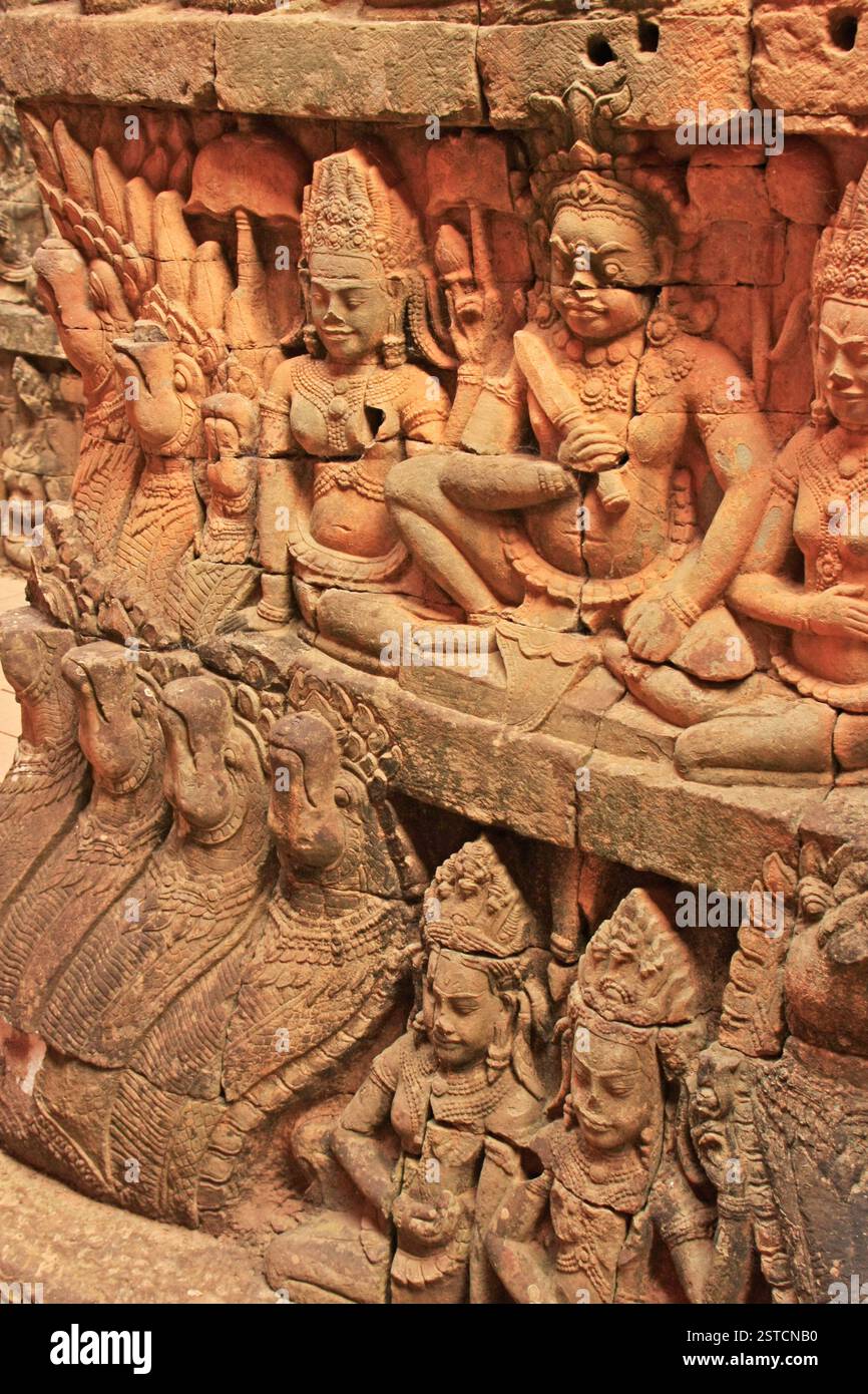 Decorative wall carving, Terrace of the Leper King, Angkor Thom ...