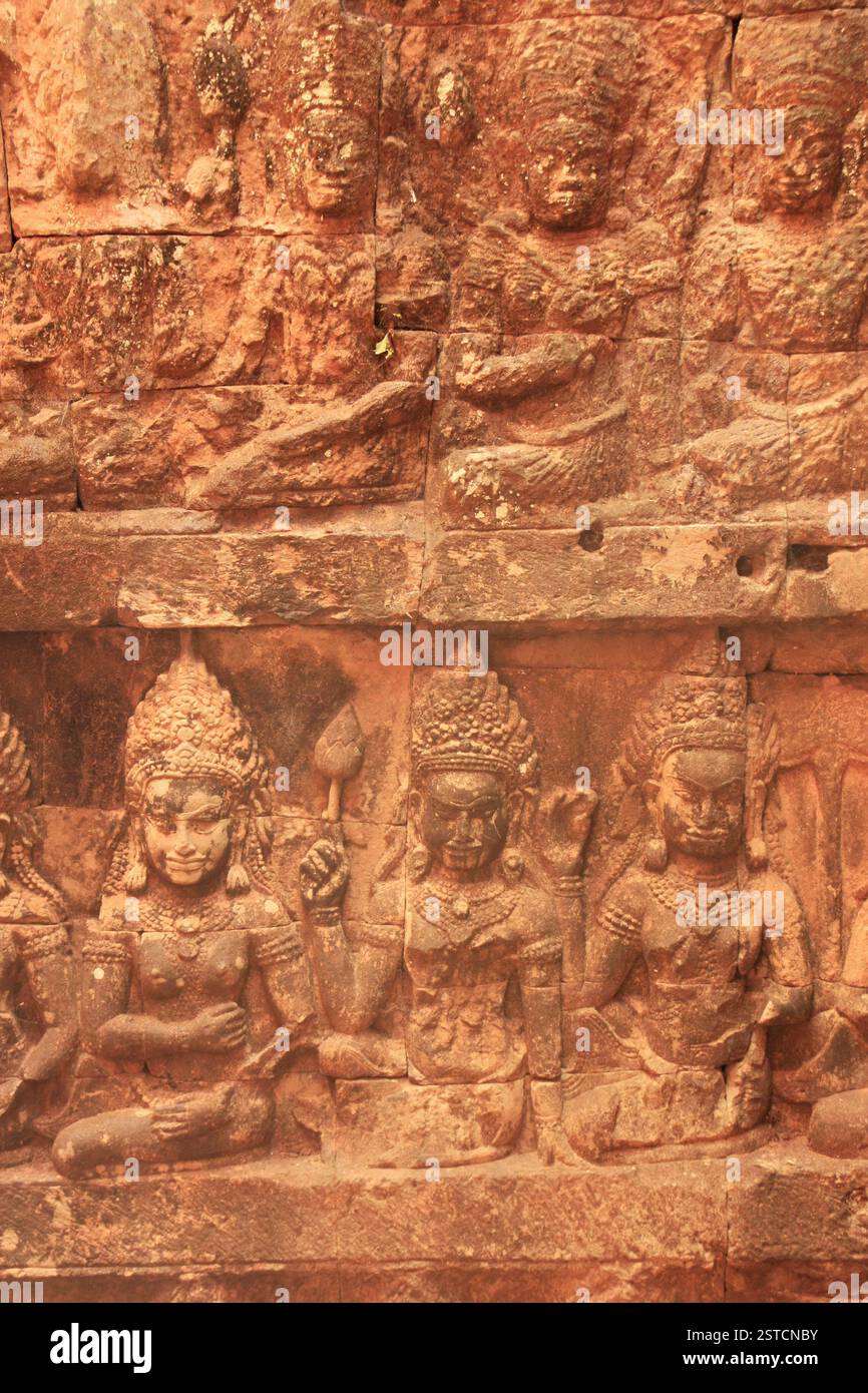Decorative wall carving, Terrace of the Leper King, Angkor Thom ...