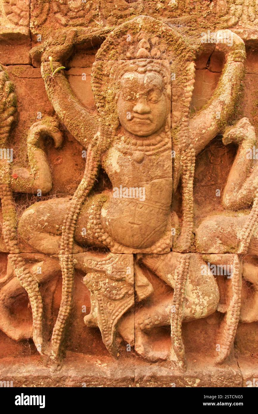 Decorative wall carving, Terrace of the Leper King, Angkor Thom ...