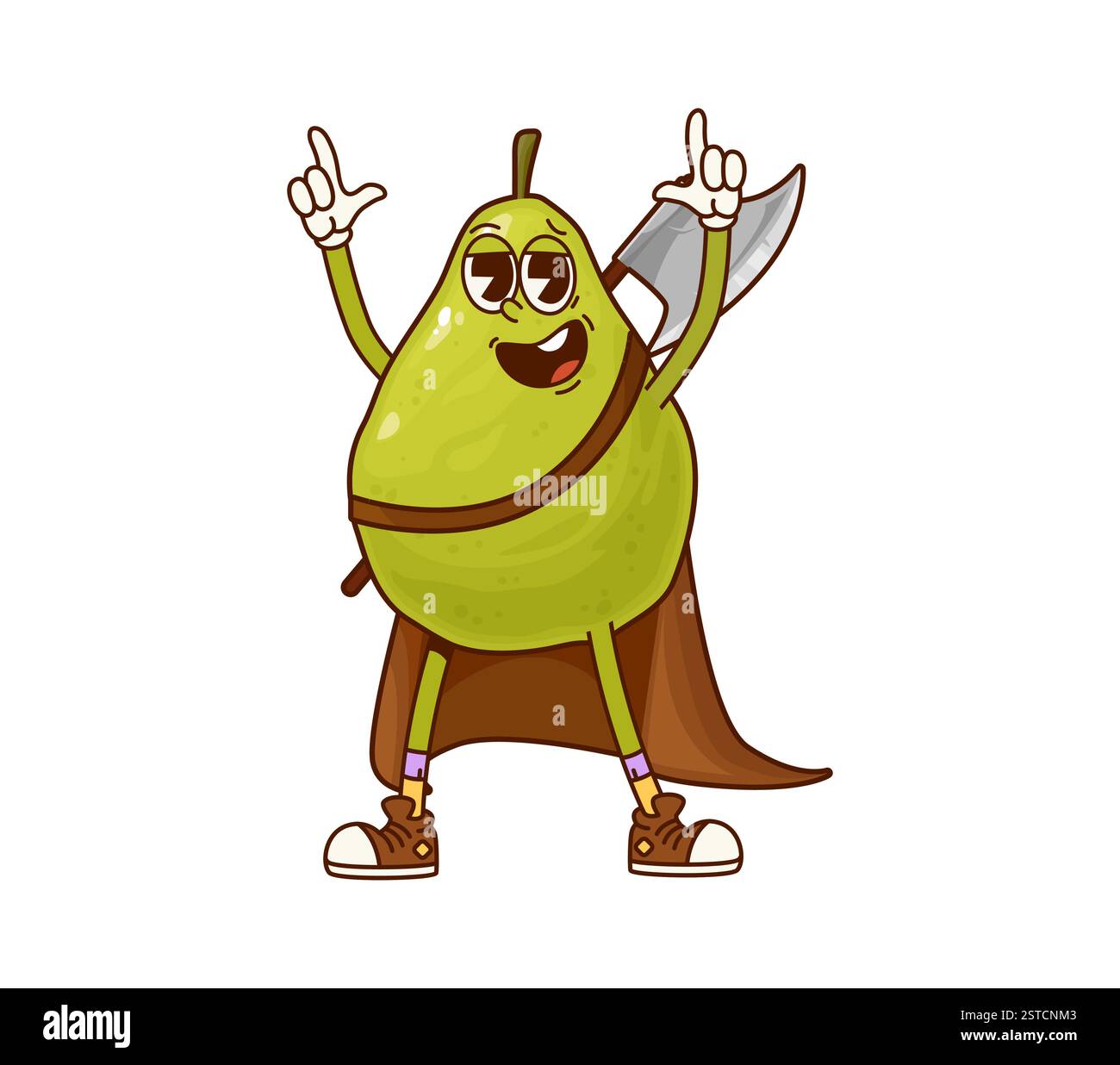 Groovy superhero green pear fruit character, fantasy fairytale knight ...